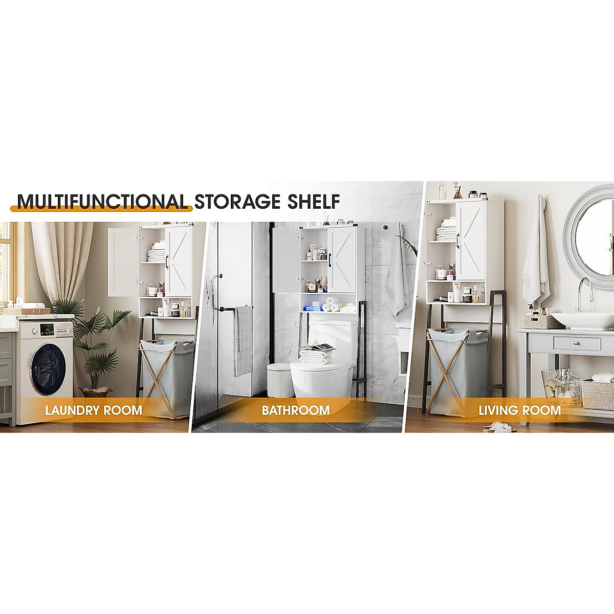 Over Toilet Storage with 2-Door Design Over The Toilet Storage Cabinet with Shelves Bathroom Organizers and Storage with Anti-Tip Device Over Toilet Organizer for Bathroom,Restroom,Laundry White