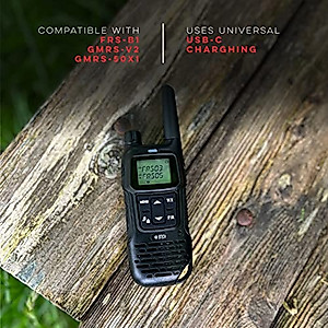BTECH FRS-A1 2 Pack FRS Black Walkie Talkies, NOAA, High Output Two-Way Radio. USB-C Charging, Built in Flashlight, FM Radio, NOAA, and More