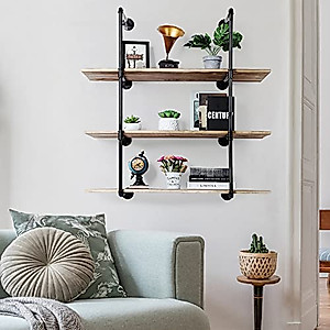 LIANTRAL Industrial Shelves Wall Mount Iron Pipe Shelving Bracket for Garage Storage Home Decor