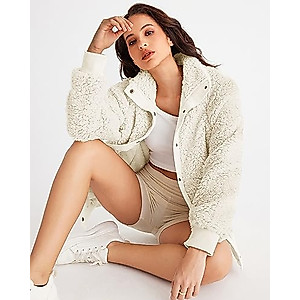 MEROKEETY Womens Winter Long Sleeve Button Sherpa Jacket Coat Casual Warm Fleece