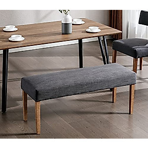 VESCASA Charcoal Linen Upholstered Dining Bench with Natural Wood Legs, 44.5" W Entryway Farmhouse Padded Bench for Dining Room, End of Bed, Kitchen, Living Room, 1 PC