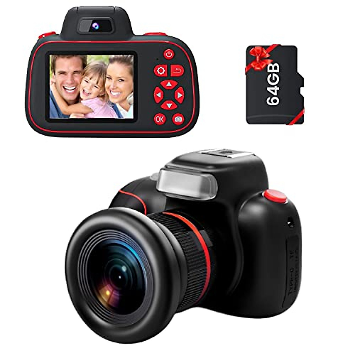 COSMER Kids DSLR Camera,Digital Video Camera for Kids with Rotable Zoom Lens,Best Christmas Birthday Gifts for 4 5 6 7 8 9 10 11Years Old Boys Girls,with 64G SD Card