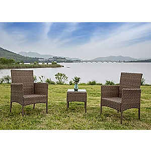 YIYAN 3 Pieces Outdoor Furniture Set Patio Rattan Wicker Chairs & teatable,Lawn Garden Balcony Backyard，with Washable Cushion (White)
