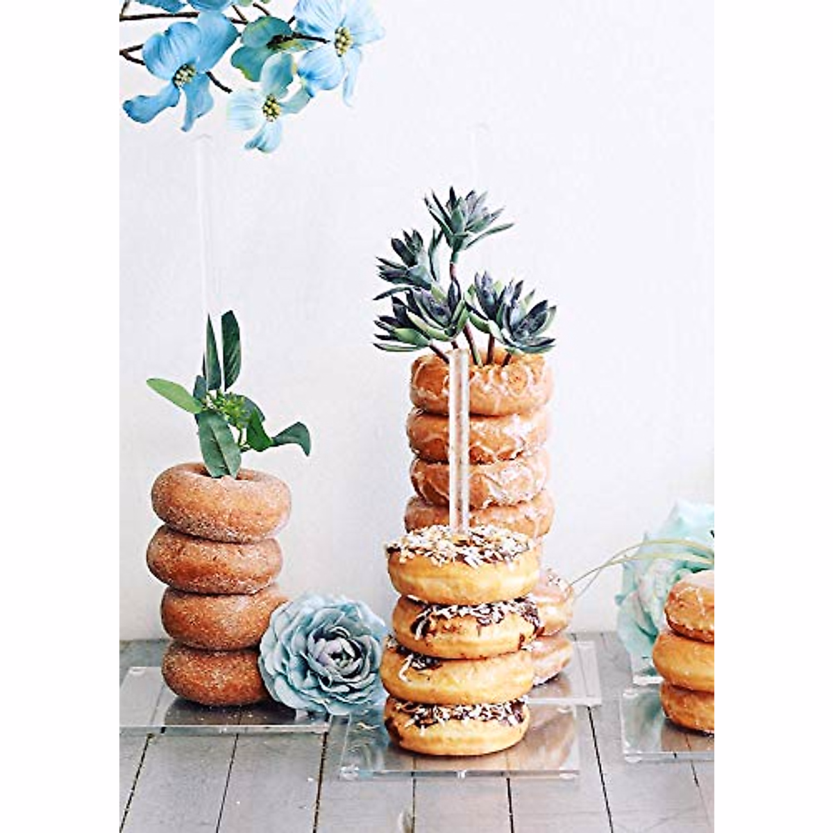 CY craft Acrylic Donut Stand 6 Pieces,Removable Clear Donuts Display Stand Bagels Holder for Party Wedding Birthday Treat Display Corner Decor,Non-slip Doughnut Bar 16 inch and 10 inch