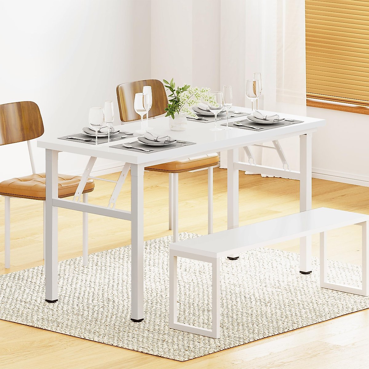 DlandHome Computer Desk Folding Table 39.4 inches Writing Desk for Small Space Folding Desk Laptop Desk No Assembly Required White&White
