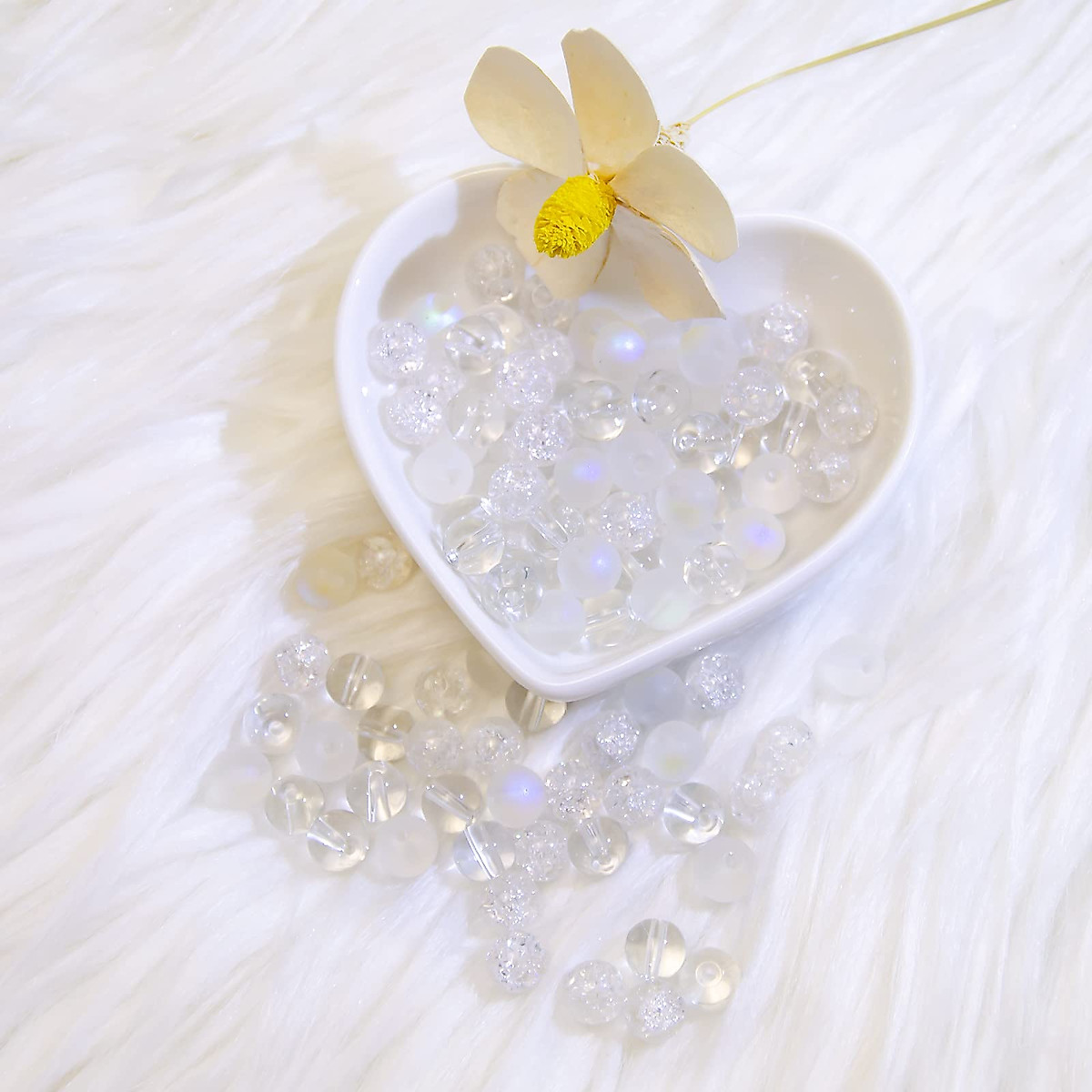 Niziky Glass Beads, 100pcs 8MM Round, Mix Crackle Lampwork, Aurora Crystal, Matte Gemstones Spacer Beads for Crafts, Loose Beads for Bracelet Making