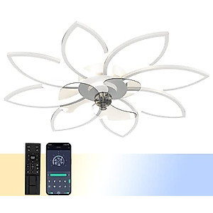 Pitosar 35.43" Modern Ceiling Fans with Lights with Remote APP Control, Adjustable Brightness LED Flush Mount Ceiling Lights for Living Room, Bedroom, White