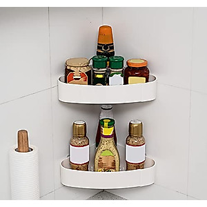 Fineget Corner Shower Caddy Plastic Adhesive Basket for Wall Bathroom Kitchen Bathtub Rustproof Inside Removable No Drilling Space Saving Shower Shelves Storage Organizer Quick Dry White 2 Pack