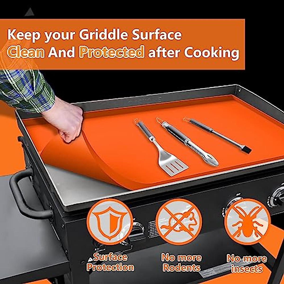 Silicone Griddle Mat for Blackstone - 28" Heavy Duty Food Grade Silicone Mat, Polished Bottom Surface Grill Cover for Blackstone Protector Outdoor, Protective Cover for Outdoor Barbecue Tools