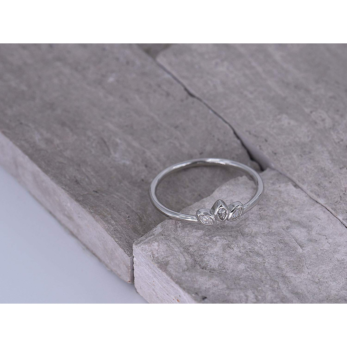 Blossom and Hue Sterling Silver Delicate Dainty Ring for Stacking Three-Stone Marquise Ring