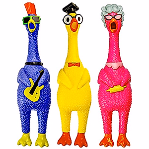 JA-RU Rubber Screaming Chicken Toy (3 Chickens Assorted) Squeaky Noise Maker Prank Toys for Kids. Funny & Annoying Gag Gifts. Classic Novelty Squeeze Items. Pet Dog Chew Toy. Party Favors. 1704-3s