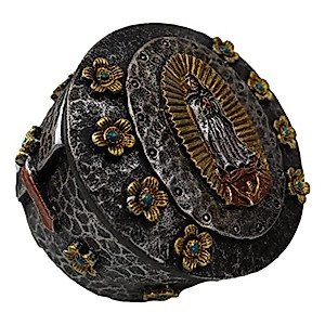 Ebros Gift Our Holy Lady Of Guadalupe Decorative Round Jewelry Rosary Box 3.25" Long Catholic Religious Inspirational Blessed Virgin Mary Mother Of Jesus Keepsake Trinket Keys Organizer Box Figurine