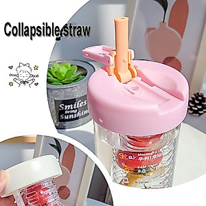 JZSMY Transparent Grass Water Bottle with Straw, 500ml Flower Tea Cup Milk Juice Cute Water Bottle Glass Water Bottles Portable Water Cup Creative Handy Cup Kawaii Bottles (Pink)