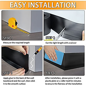Vinyl Wall Base 4" Vinyl Baseboard Molding Flexible Vinyl Floor Base with 1" Crease Rubber Base Molding for Wall Easy to Install Use to Cover Wall Crevice (5" Wide x 19.7' Long, Black)