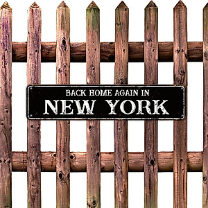 Customized Country Metal Plaque Back Home Again in New York Signs Our First Christmas in City/State Metal Signs Outdoor for Office Yard Room Home Décor 4x18in