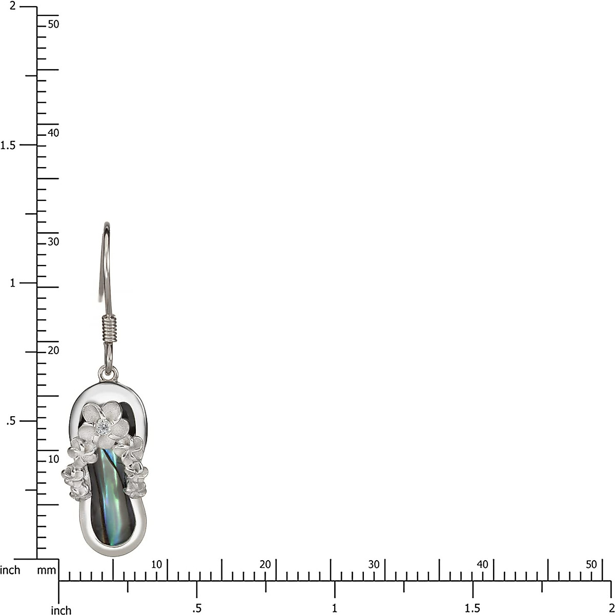 Sterling Silver Natural Abalone Shell CZ Plumeria Flower Flip Flop Slipper Dangle Hook Earrings, EMVsseas11fh