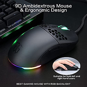 DGG ST-M5 12,000 DPI RGB Ambidextrous Wired Gaming Mouse,Ultralight Honeycomb Mouse,Side Wing and Personalized Weights Design Ergonomic Gaming Mice Left Handed or Right Handed