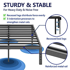 Furnitui 14 Inch High Metal Queen Bed Frame, Platform Bed Frame Queen Size No Box Spring Needed, Easy Assembly, Noise Free, Sturdy, Black