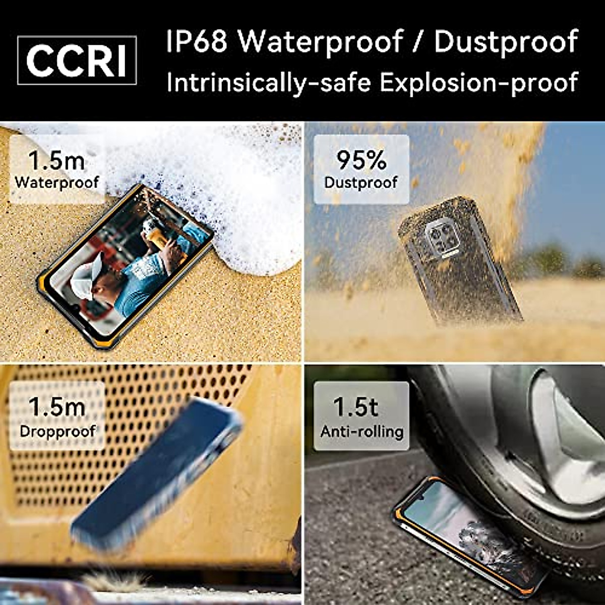 DORLAND EX-08 4G Rugged Smartphone, Cell Phone Industrial Intrinsically Safe Outdoor Unlocked Dual SIM 8GB+128GB 5" FHD Screen Android 9.0 IP68 Waterproof Explosion Proof, Black