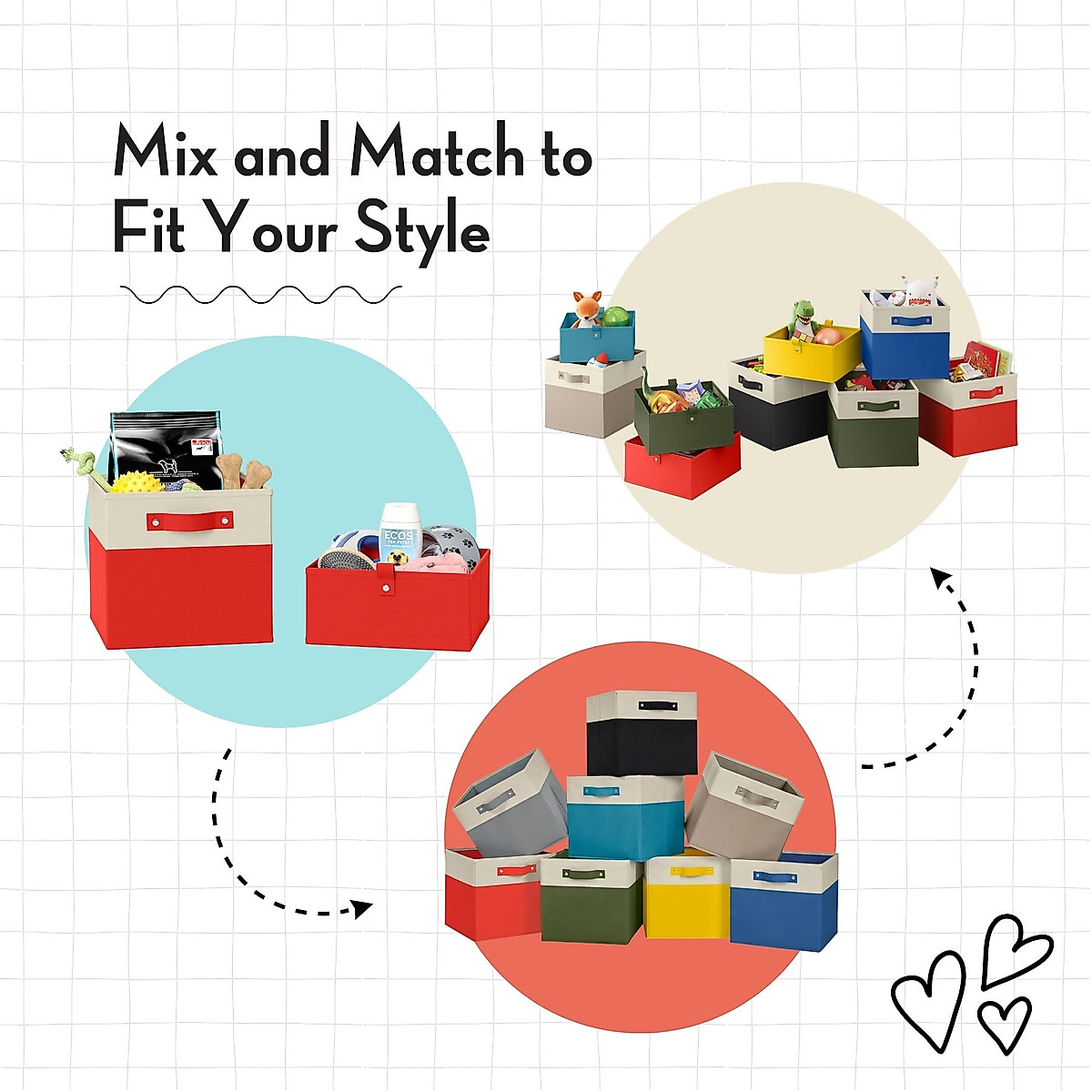 RiverRidge Kids 6pc Folding Storage Bins Set - 10.5”W x 5”H Fabric Boxes with Handles for Closet Organizer & Storage - Taupe Cube Storage Organizer for Toys, Clothes & Crafts - Fits Shelve