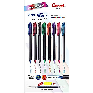 Pentel Energel Roller Gel Pen 0.7mm Metal Tip, 8 Assorted Colors, (Pack of 1)