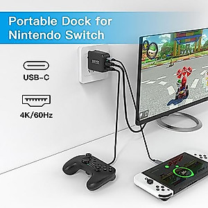 Switch Dock Charger for Nintendo Switch, Mirabox 36W Portable TV Docking Station for Nintendo Switch with 4K@60Hz HDMI/USB2.0/PD USB-C Fast Charging Ports, Full-Featured USB-C to USB-C Cable Included