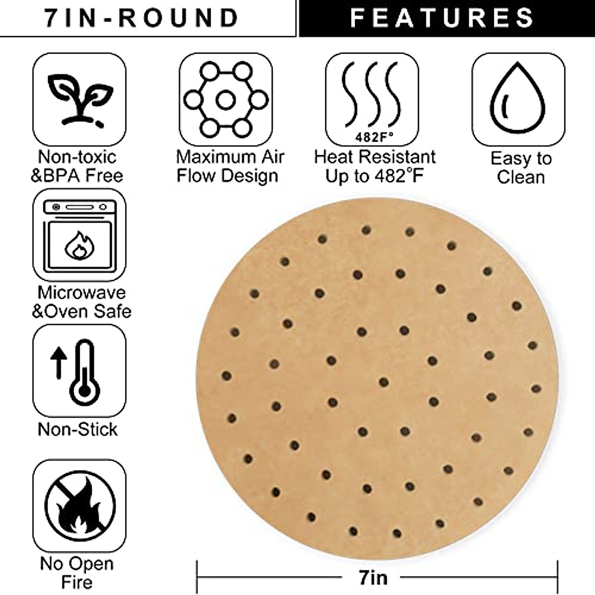 Numola Air Fryer Parchment Paper Liners, 200 Pcs Air Fryer Disposable Paper Liner for 2-3 QT Air Fryer, 7Inch Safe Air Fryer Paper, Non-stick Steamer Liner for Microwave, Oven, Bamboos Steaming Basket