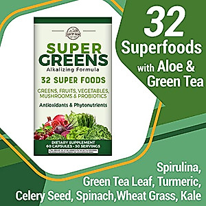 Country Farms Super Greens Capsules, Whole Food Dietary Supplement, 32 Super Foods, 30 servings.