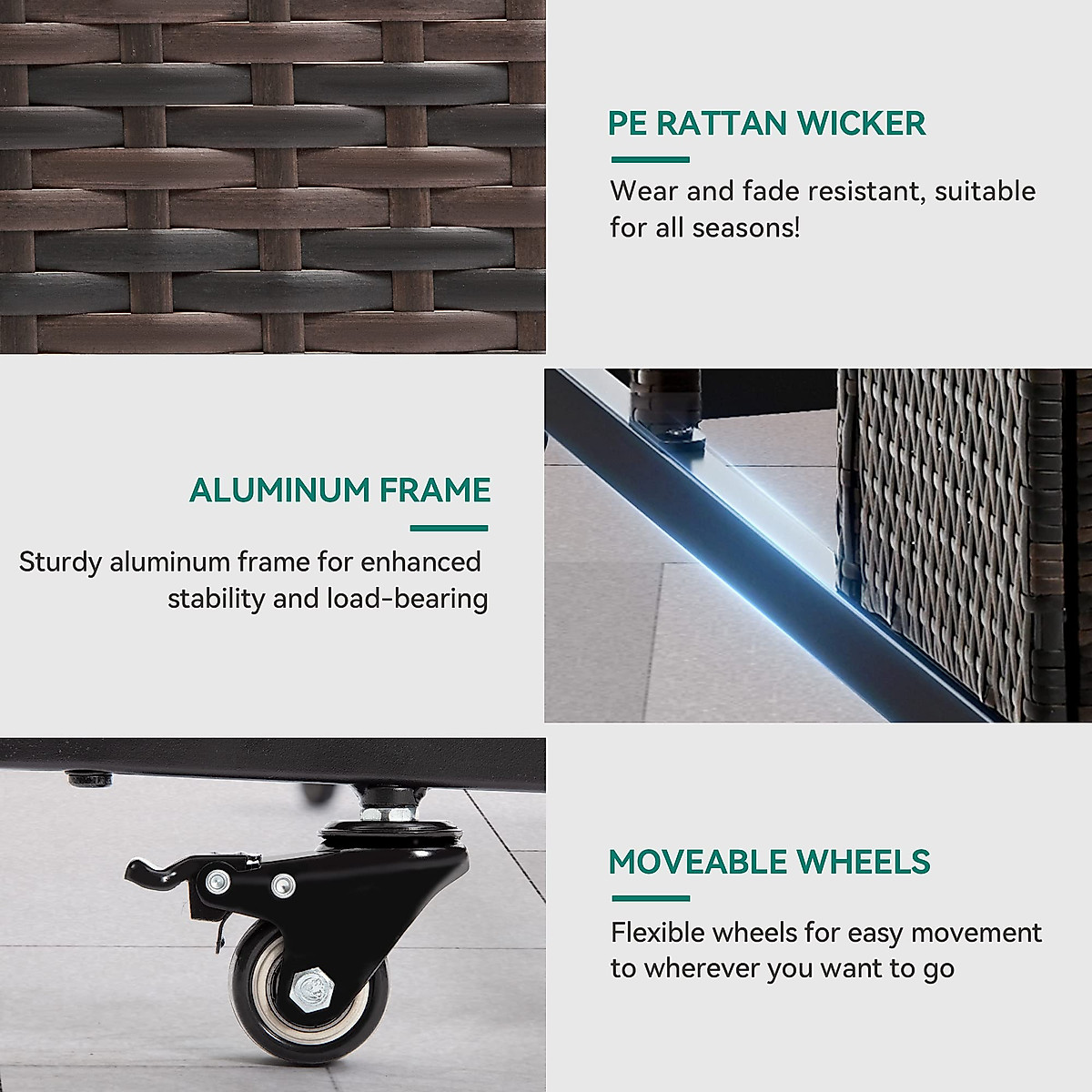 YITAHOME Outdoor Wicker Patio Poolside Float Storage, PE Rattan Rolling Pool Float Caddy for cushions, Floaties, Noodles, Life Vests, Beach Balls, Toys, Patio Furniture (Brown)