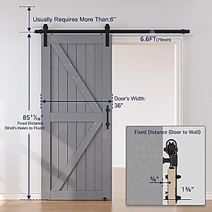 SMARTSTANDARD 36in x 84in Sliding Barn Door with 6.6ft Barn Door Hardware Kit & Handle, Pre-Drilled Ready to Assemble, DIY Unfinished Solid Spruce Wood Panelled Slab, K-Frame, Grey