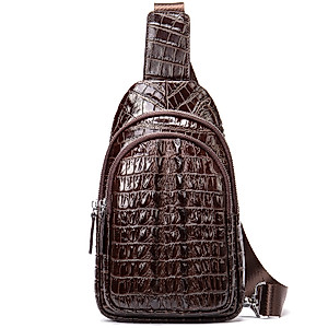 NIUCUNZH Crocodile Leather Sling Bag, Cool Man Bags One Shoulder Backpack for Men and Women Coffee