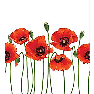 Ambesonne Floral Duvet Cover Set, Poppies of Spring Season Pastoral Flowers Botany Bouquet Field Nature Theme Art, Decorative 3 Piece Bedding Set with 2 Pillow Shams, Queen Size, Red and Green