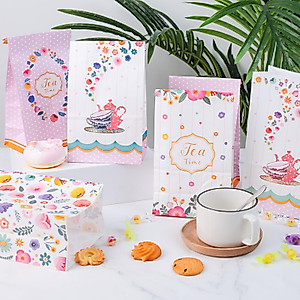 HONEYGIFTS 24PCS Party Favor Bags,Tea Party Favor Bags with Stickers, 5 x 3 x 8.7inches Candy Bags Floral Gift Bags Treat Bags Goodie Bags for Kids Girls Birthday Party