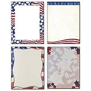 Patriotic Stationery Variety - 4 Designs - 80 Sheets - Great for Memorial Day, Veteran's Day, Independence Day