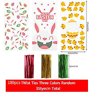DERAYEE Easter Cellophane Treat Bags, 150Pcs Easter Candy Goody Gift bags with Bunny Eggs Chicks Twist Ties Easter Party Favors