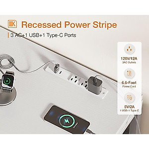 ODK Dresser with Charging Station, 52-Inch Long Dresser for Bedroom with 8 Storage Drawers, Fabric Dressers Chests of Drawers with Sturdy Steel Frame and Wooden Top, White and Light Grey