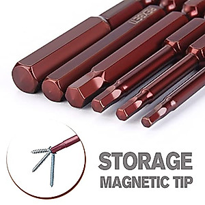 REXBETI 20 Piece Hex Head Allen Wrench Screwdriver Bit Set, Bronze SAE Metric 1/4 Inch Hex Shank S2 Steel Magnetic 2.3 Inch Long Drill Bits with Storage Box