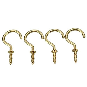 LANSEYQO Mini Ceiling Screw Hooks, 50 Pcs (1/2 inch) Hanging Cup Hooks Brass Plated Screw-in Hooks for Hanging Plants Mug Arts Decorations, Gold
