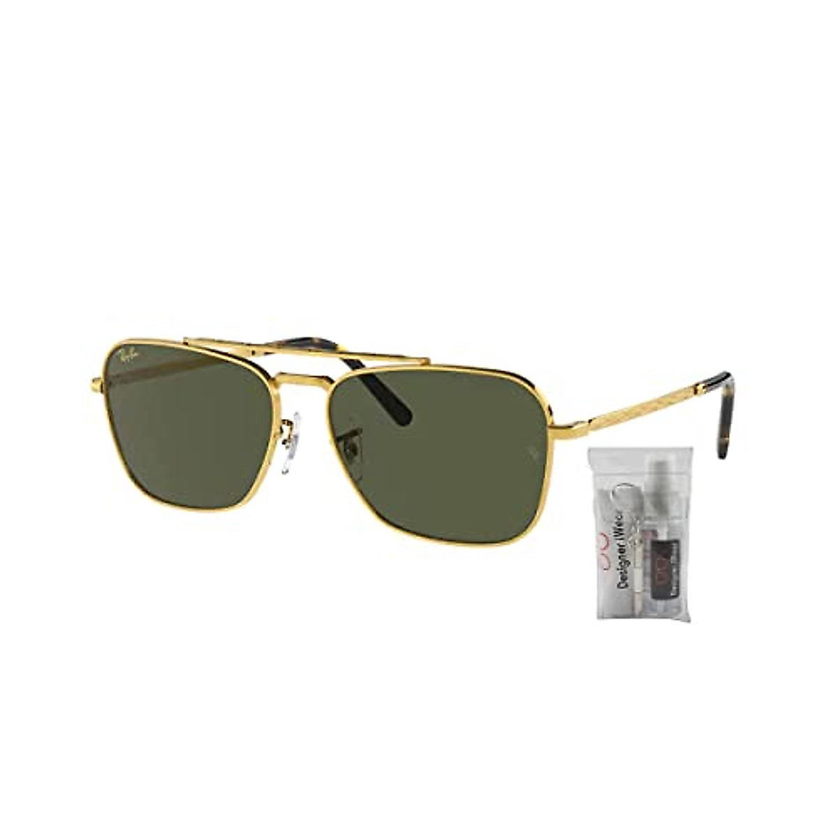 Ray-Ban New Caravan RB3636 919631 55MM Legend Gold/Green Square Sunglasses for Men for Women + BUNDLE With Designer iWear Eyewear Kit