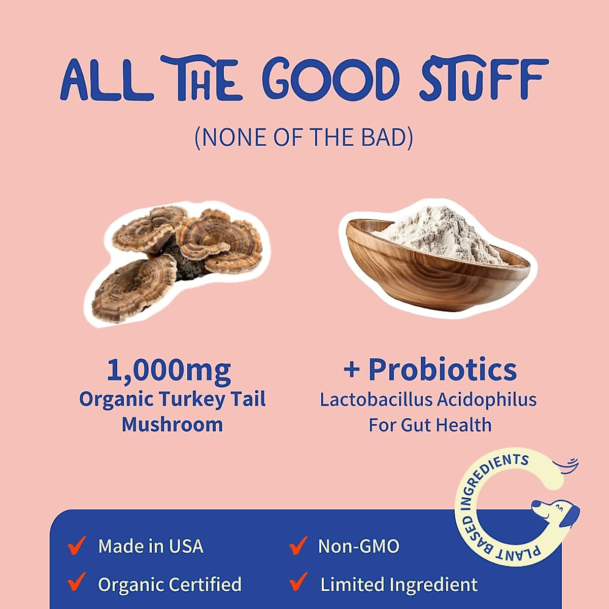 Turkey Tail Mushroom for Dogs - Turkey Tail Mushroom Powder for Dogs Guards Against Lumps & Bumps - Dog Turkey Tail Supplement - Turkey Tail for Dogs Supports Dog Gut Health Probiotics & Turkey Tail