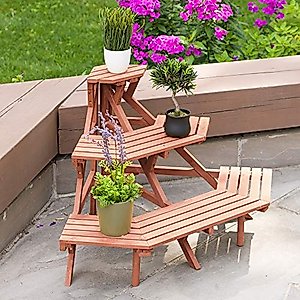 Leisure Season QPS3826 3-Tier Quarter Corner Plant Stand - Indoor and Outdoor Flower Pot Stands - Wooden Multi-Level Rack for Orchid Planters, Succulent Plants - Storage, Garden Ladder Shelf for Pots