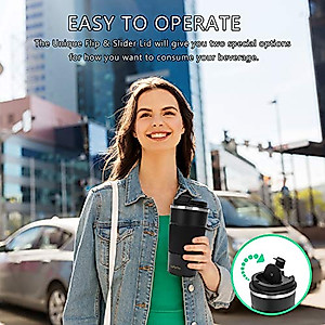 kaforto 16oz Insulated Coffee Travel Mug Stainless Steel Vacuum Coffee Cup Leakproof with Screw Lid Double Wall Coffee Tumbler Reusable Thermal Cup for Hot/Iced Beverage - 510ml, Black