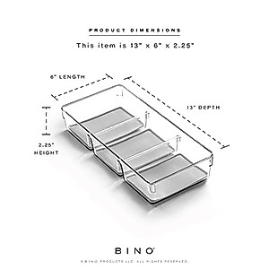 BINO | 3-Compartment Plastic Drawer Organizer, Light Grey - 2 Pack | THE ARTISAN+ | Multi-Use Storage Bins | Silicone Base, Non-Slip Rubber Feet | Makeup Organizer for Vanity | Desk Organizers