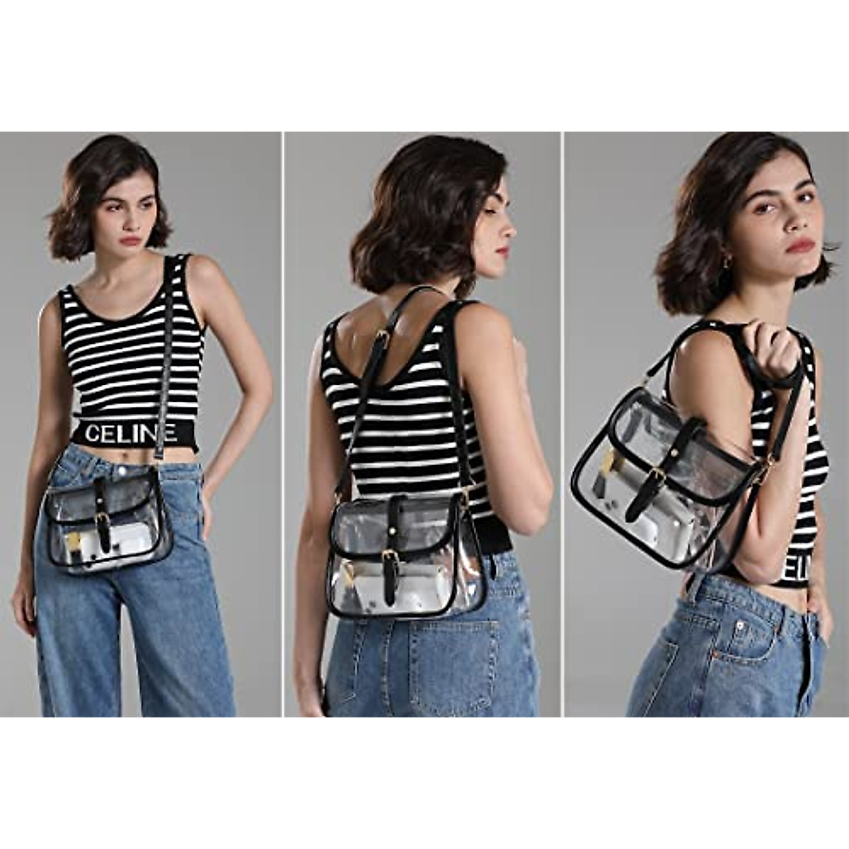 Y&R Direct Clear Saddle Crossbody Bag Gift for Women Clear Purses for Stadium Concert Gameday Magnetic Closure