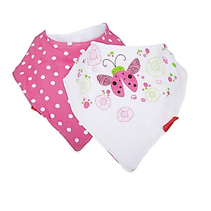 Nuby 2-pk Dribble Catcher Bandana bibs, Super Absorbent Drool Bib with Soft Comfort Neckline, Girl