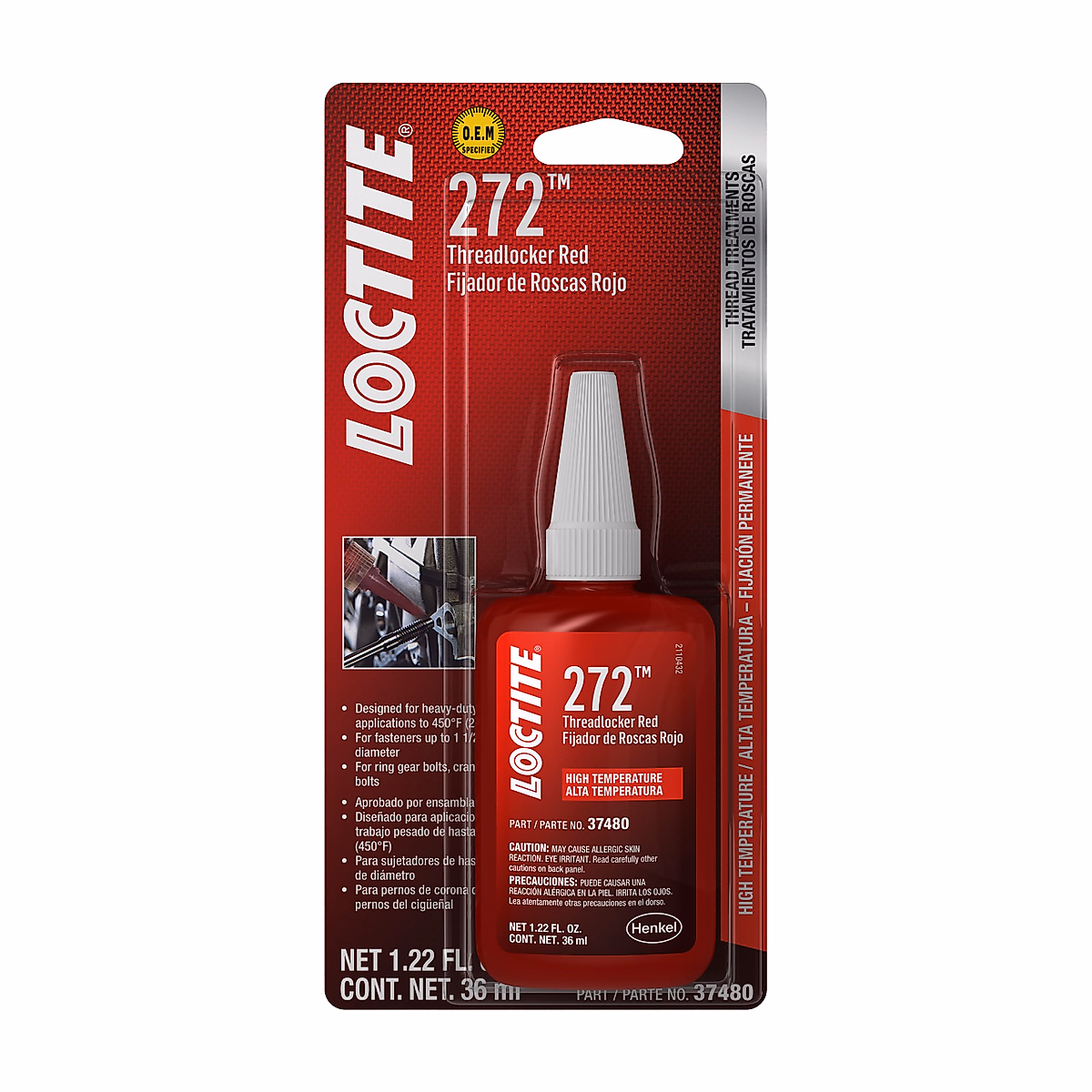 Loctite 272 Threadlocker for Automotive: High-Strength, High-Temp, Anaerobic | Red, 36mL Bottle (PN: 37480-492143)
