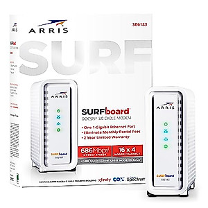 ARRIS SURFboard SB6183-RB DOCSIS 3.0 16x4 Gigabit Cable Modem, Comcast Xfinity, Cox, Spectrum and more, 1 Gbps Port, 400 Mbps Max Internet Speed, Easy Set-up with SURFboard Central App - RENEWED