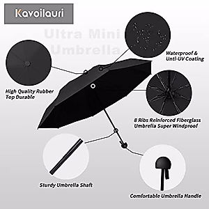 Kavoilauri Small Pocket Umbrella - Mini Folding Compact Umbrella with Case, Travel Umbrella for Rain,8 Ribs Lightweight Portable Umbrella for Girls and Women(Black)