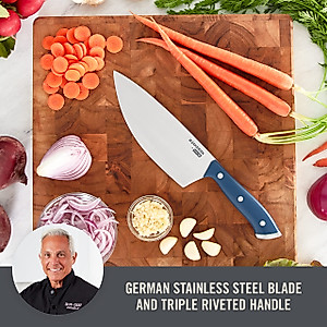 Zakarian by Dash 7" Chef Grade German Steel Rocking Chef Knife with Sheath for Chopping and Slicing - Blue