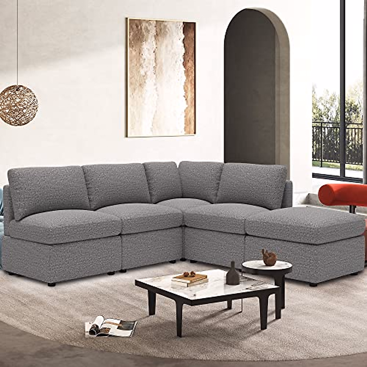 PayLessHere L shaped Sofa Couch Convertible Sofa 4-Seat Sofa Modular Sectional Sofa Couch for Living Room Bedroom Office,Gray